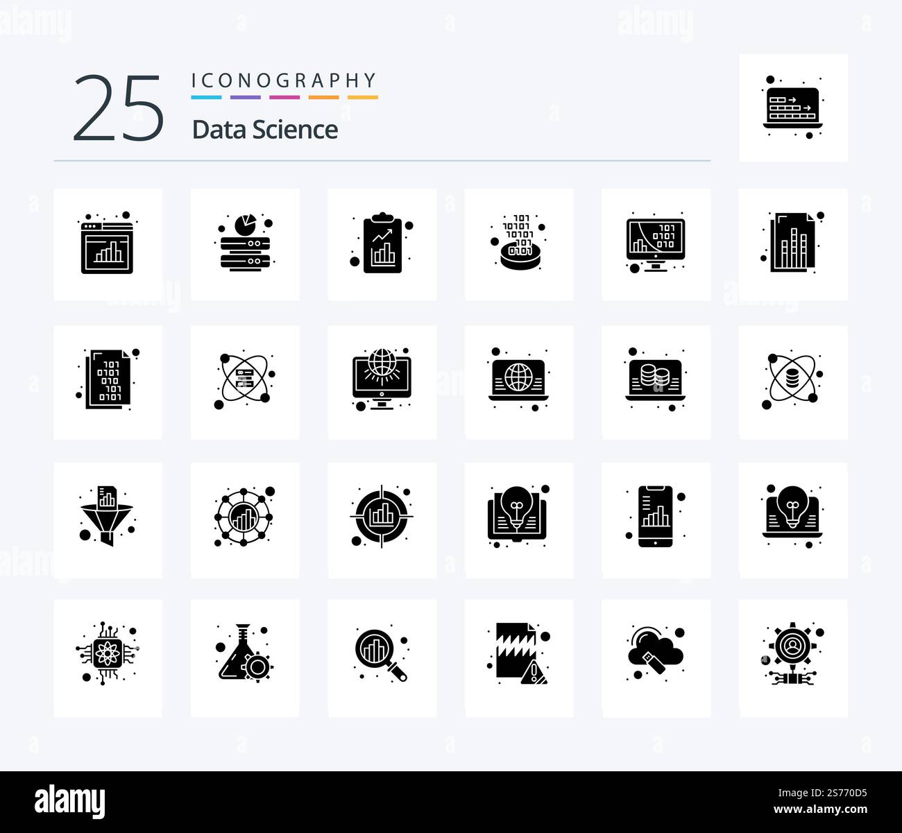 Data Science 25 Solid Glyph icon pack including code. filter. server ...