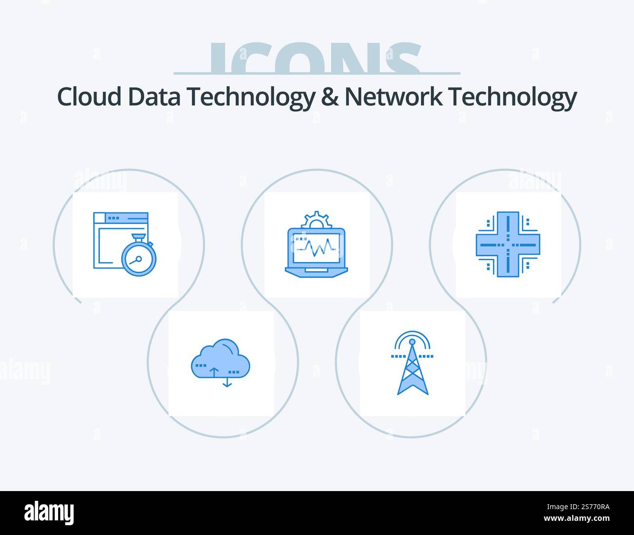 Cloud Data Technology And Network Technology Blue Icon Pack 5 Icon Design. computing. setting ...
