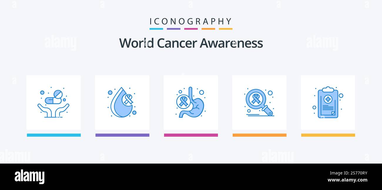 World Cancer Awareness Blue 5 Icon Pack Including chart. search. cancer ...