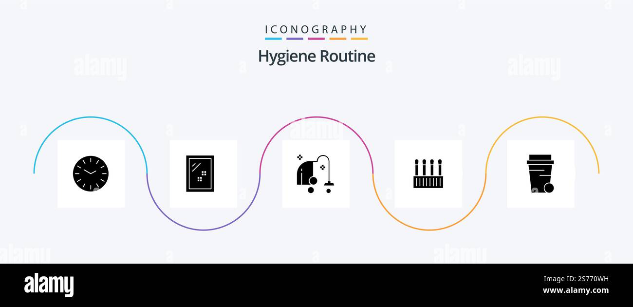 Hygiene Routine Glyph 5 Icon Pack Including cleaning. glass. electrical ...