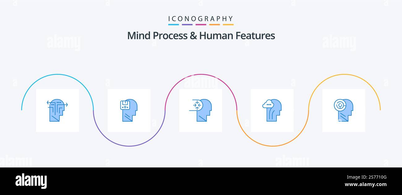 Mind Process And Human Features Blue 5 Icon Pack Including head. mind ...