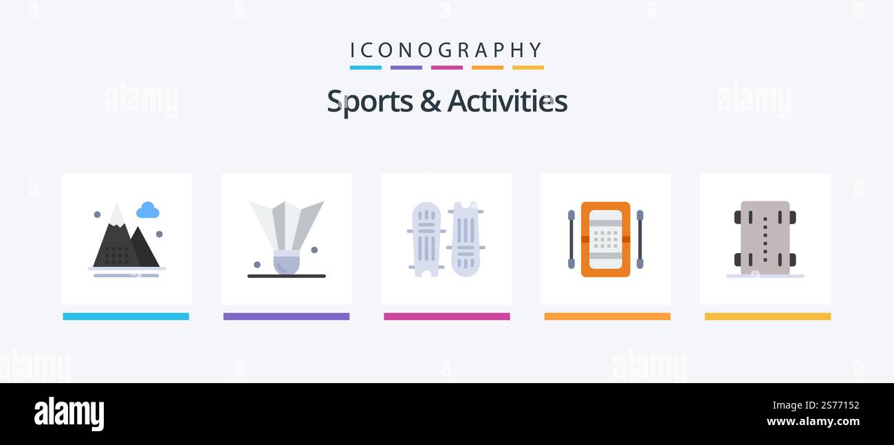 Sports and Activities Flat 5 Icon Pack Including boat. activities. shuttlecock. cricket stumps ...