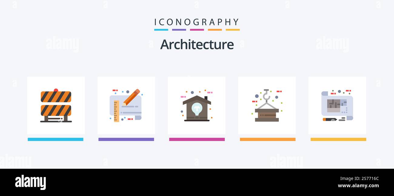 Architecture Flat 5 Icon Pack Including tower. lifting. ruler. hook ...