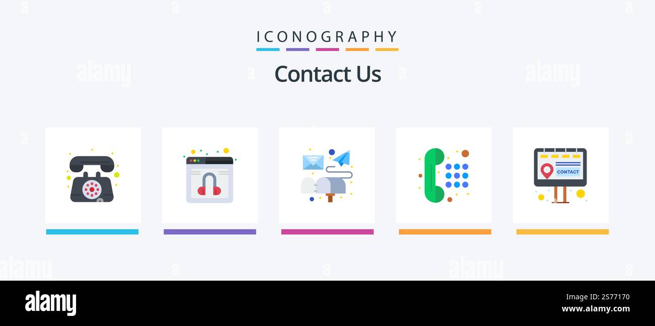 Contact Us Flat 5 Icon Pack Including contact. dial pad. box. telephone ...