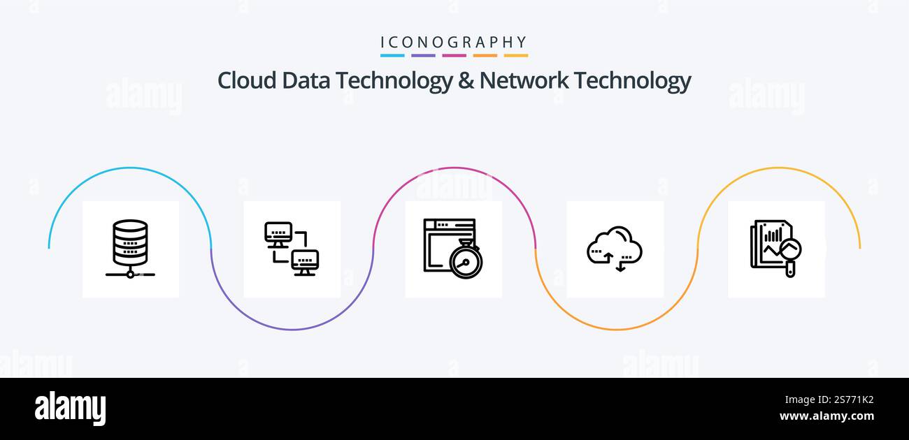 Cloud Data Technology And Network Technology Line 5 Icon Pack Including Static Data File