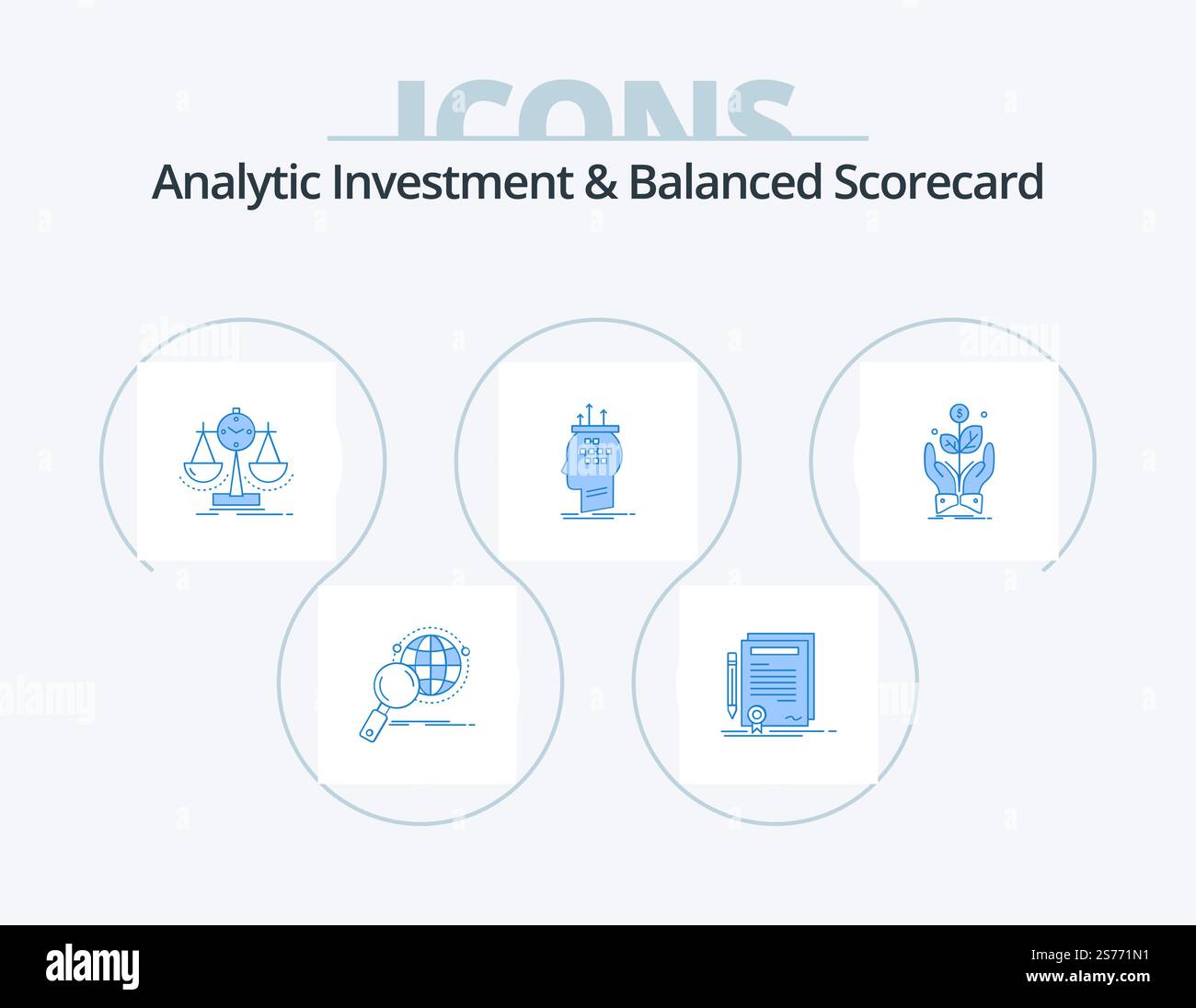 Analytic Investment And Balanced Scorecard Blue Icon Pack 5 Icon Design. conclusion. algorithm ...