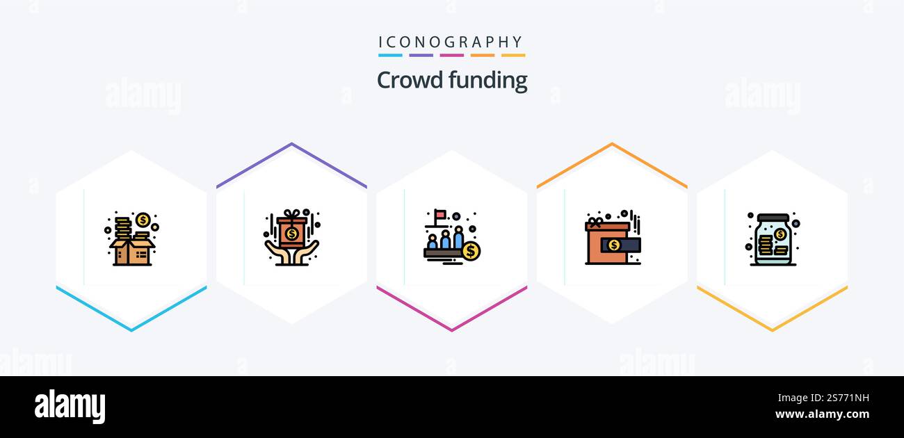 Crowdfunding 25 FilledLine icon pack including reward. gift. fund ...