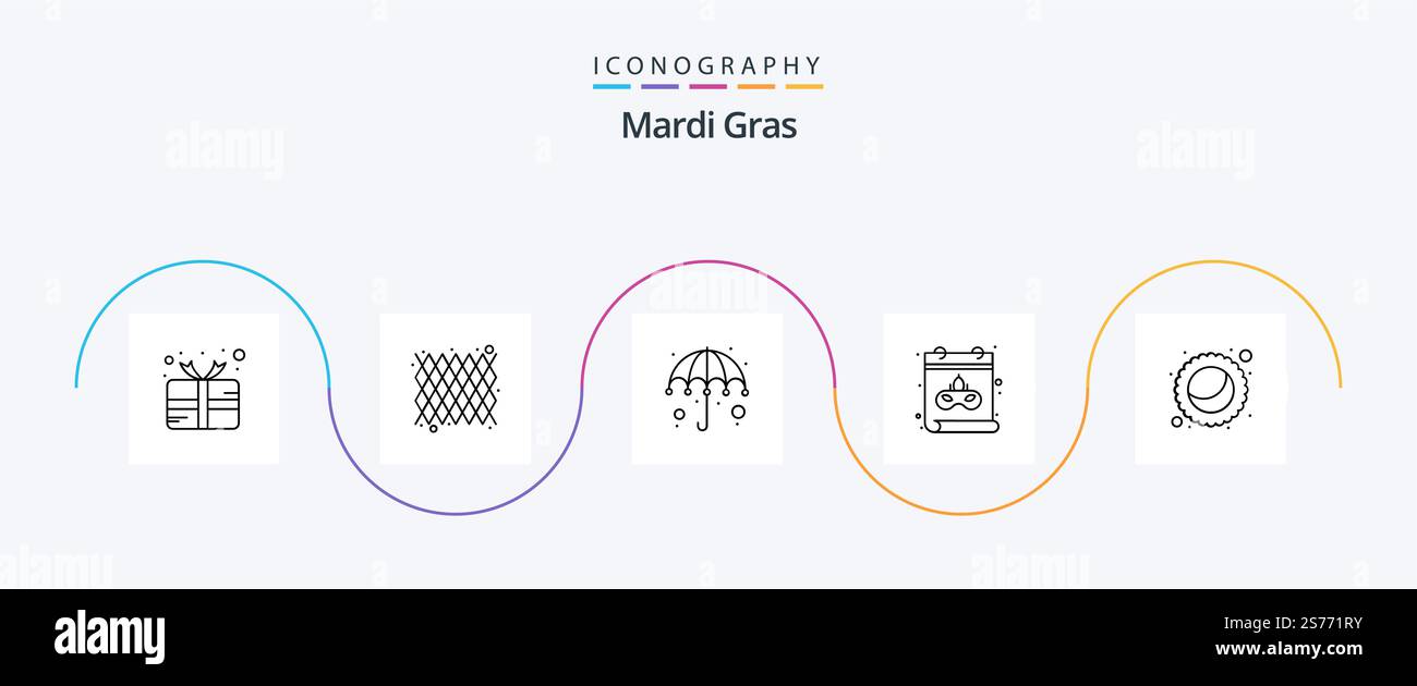 Mardi Gras Line 5 Icon Pack Including pie. mardi gras. colorful. date ...