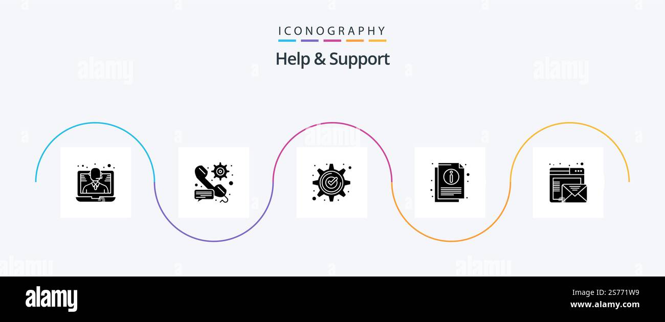 Help And Support Glyph 5 Icon Pack Including sheet. info. message. gear ...