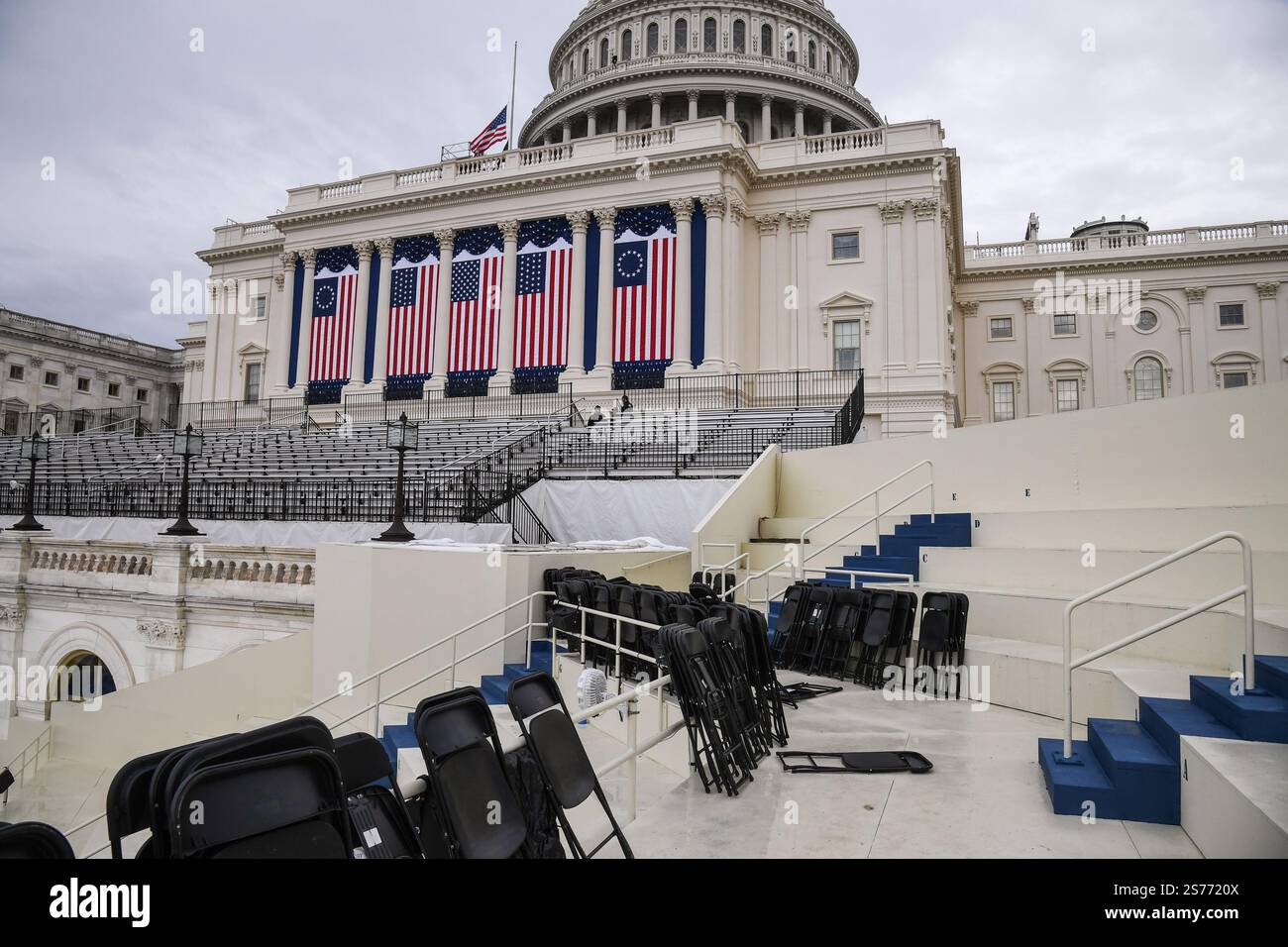 Preparations have stopped at the Inaugural Platform of the Capitol ...