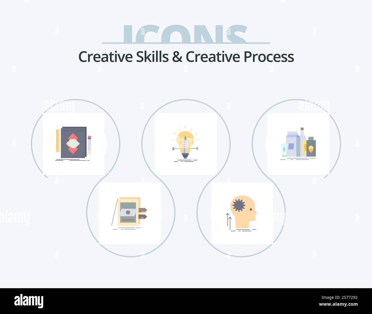 Creative Skills And Creative Process Flat Icon Pack 5 Icon Design. solution. bulb. idea ...