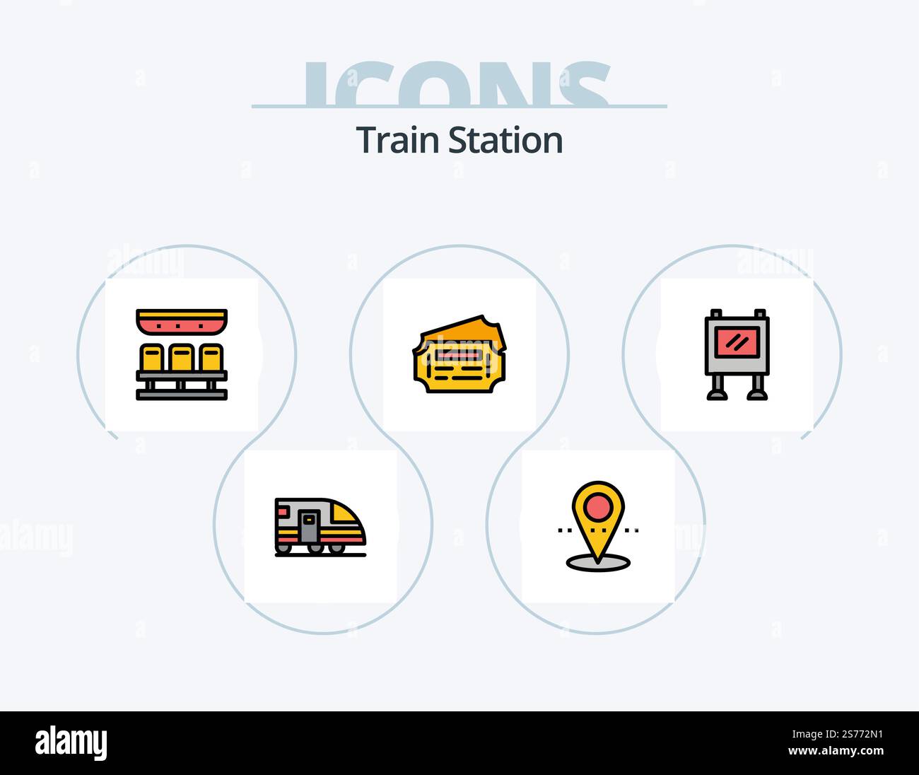 Train Station Line Filled Icon Pack 5 Icon Design. ticket. train. train ...