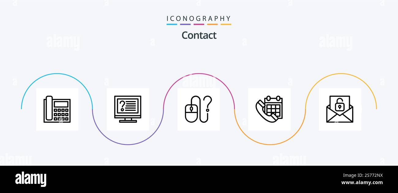 Contact Line 5 Icon Pack Including envelope. communication. info. phone ...