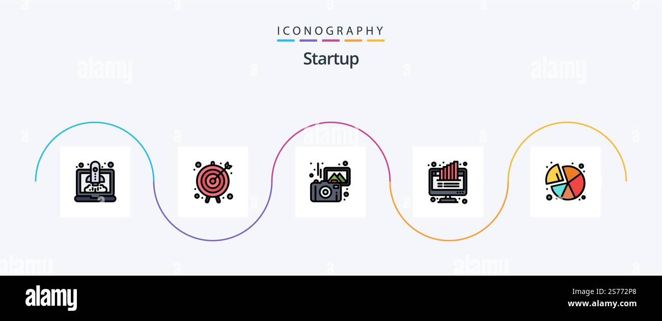 Startup Line Filled Flat 5 Icon Pack Including chart. monitor. images ...