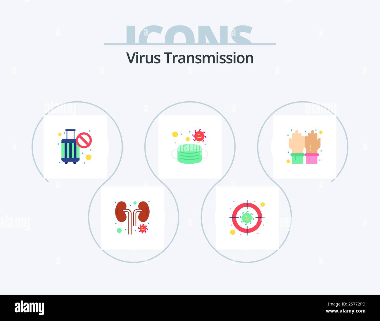 Virus Transmission Flat Icon Pack 5 Icon Design. hand. safety. ban ...