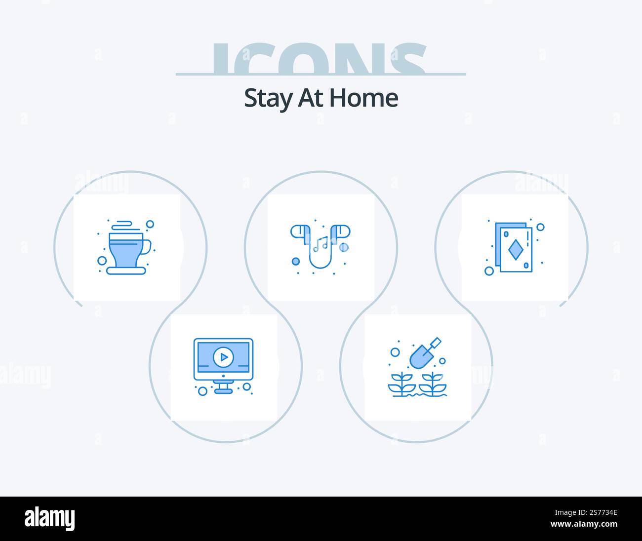Stay At Home Blue Icon Pack 5 Icon Design. cards. phone. drink. music ...