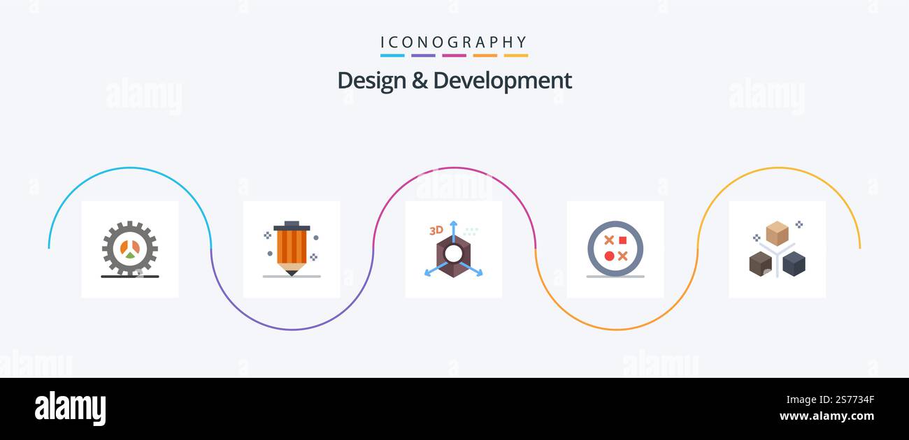 Design and Development Flat 5 Icon Pack Including development. cross. pencil. programing ...