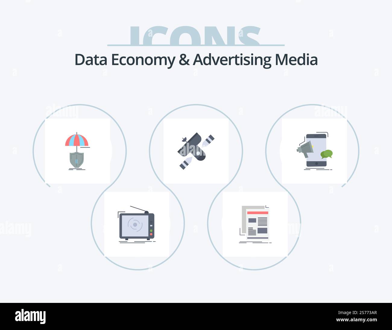 Data Economy And Advertising Media Flat Icon Pack 5 Icon Design. radio ...