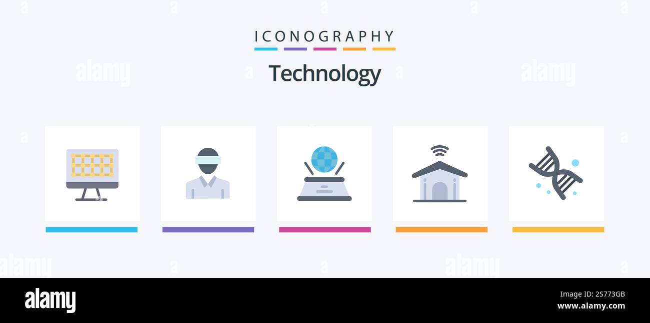 Technology Flat 5 Icon Pack Including dna. technology. world. smart ...