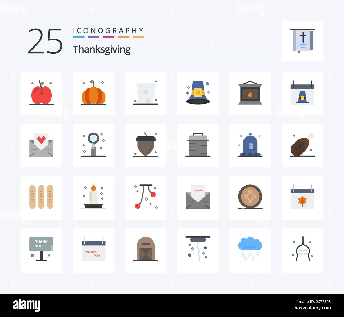 Thanks Giving 25 Flat Color icon pack including fire. hat. celebrate ...