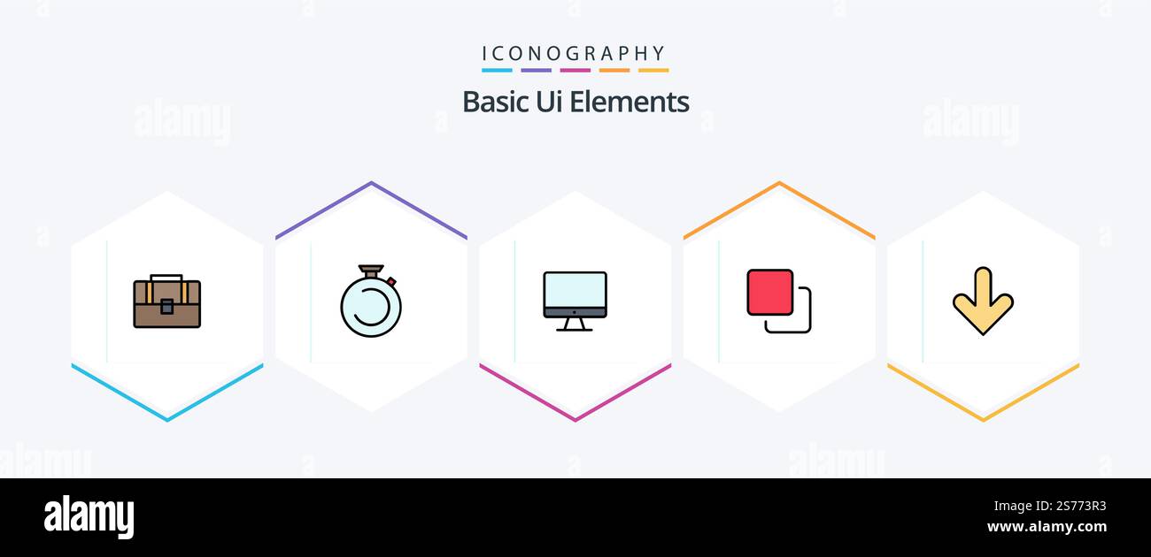 Basic Ui Elements 25 FilledLine icon pack including arrow. quadruple. watch. media. hardware ...