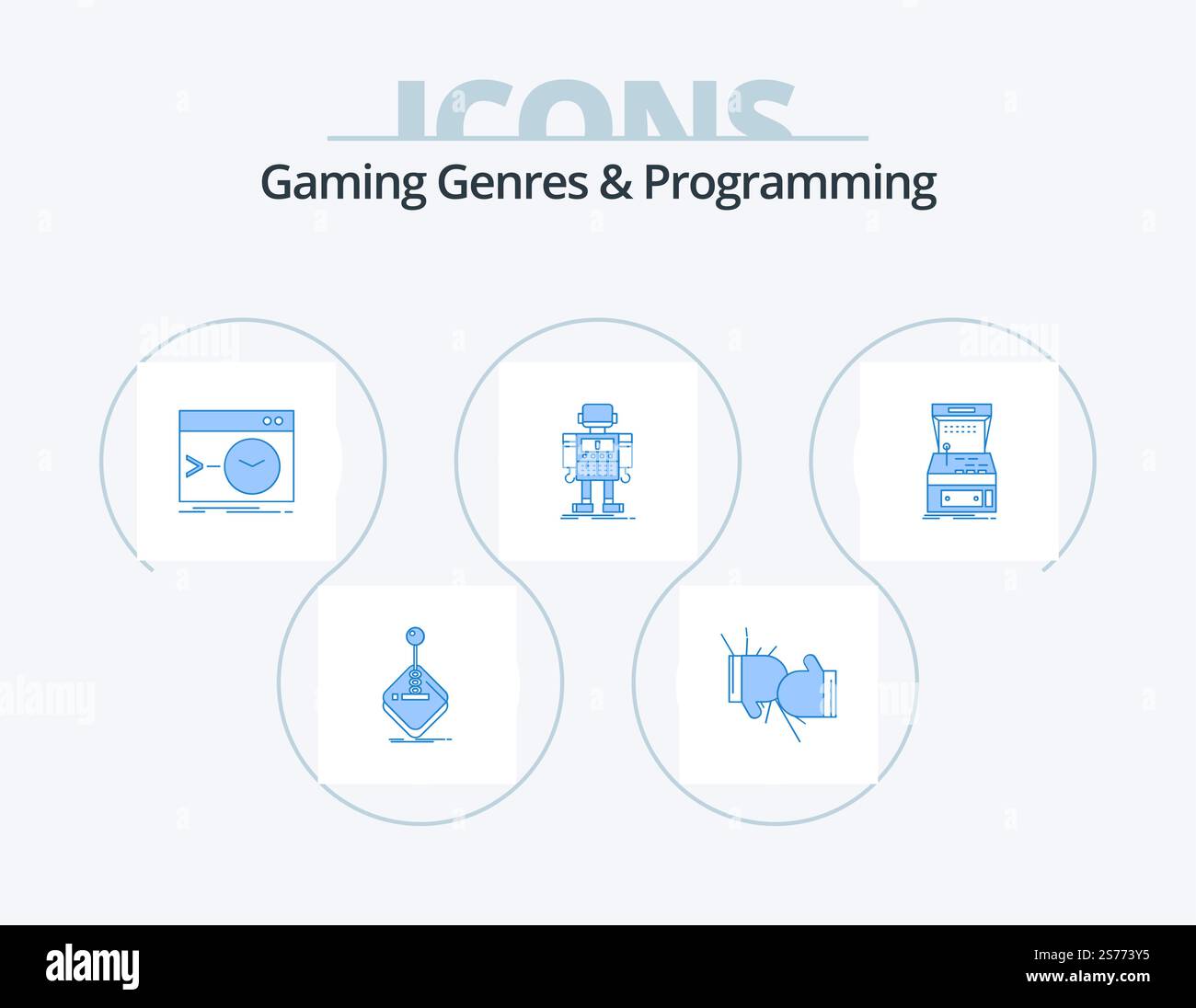 Gaming Genres And Programming Blue Icon Pack 5 Icon Design. robot ...