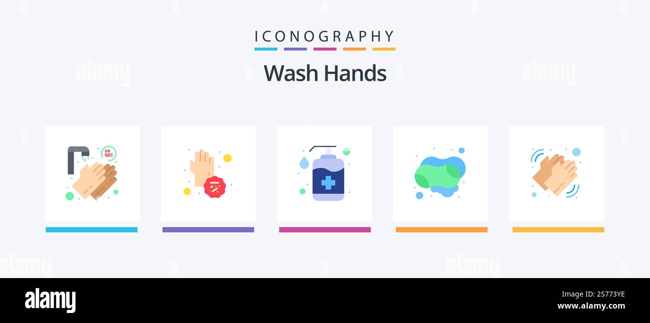 Wash Hands Flat 5 Icon Pack Including hand soap. hand. hands. cleaning ...