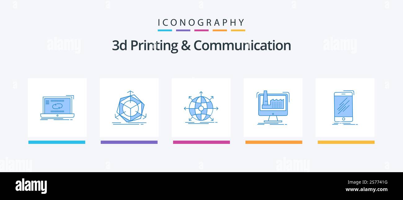 3d Printing And Communication Blue 5 Icon Pack Including manufacturing ...
