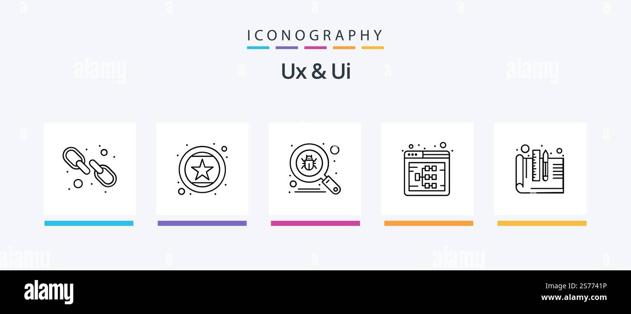 Ux And Ui Line 5 Icon Pack Including web. design. document attach. user ...