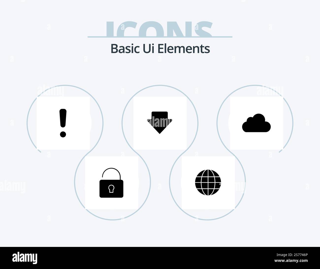 Basic Ui Elements Glyph Icon Pack 5 Icon Design. cloudy. data. danger. cloud. down Stock Vector ...