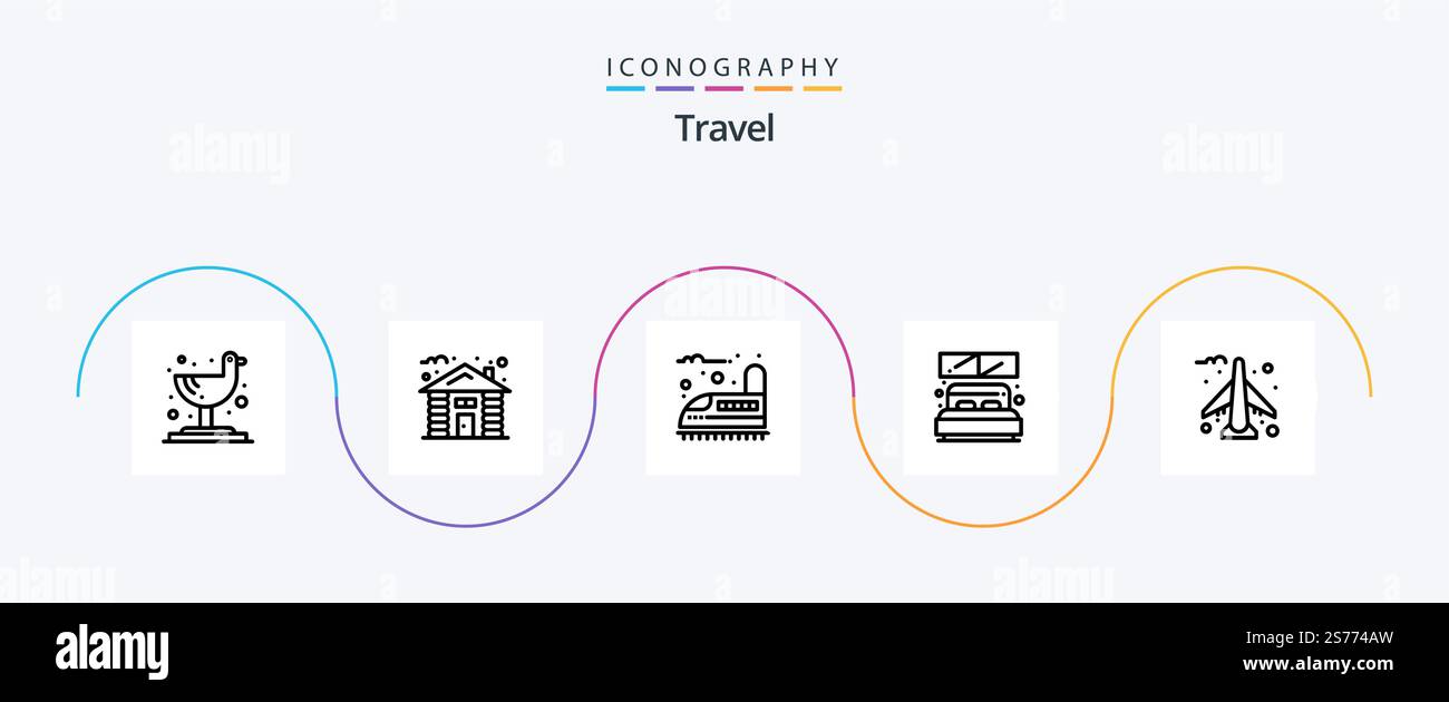 Travel Line 5 Icon Pack Including plane. airplane. railway. window ...