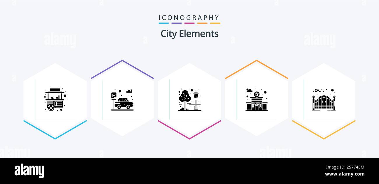 City Elements 25 Glyph icon pack including street gate. gate. city ...