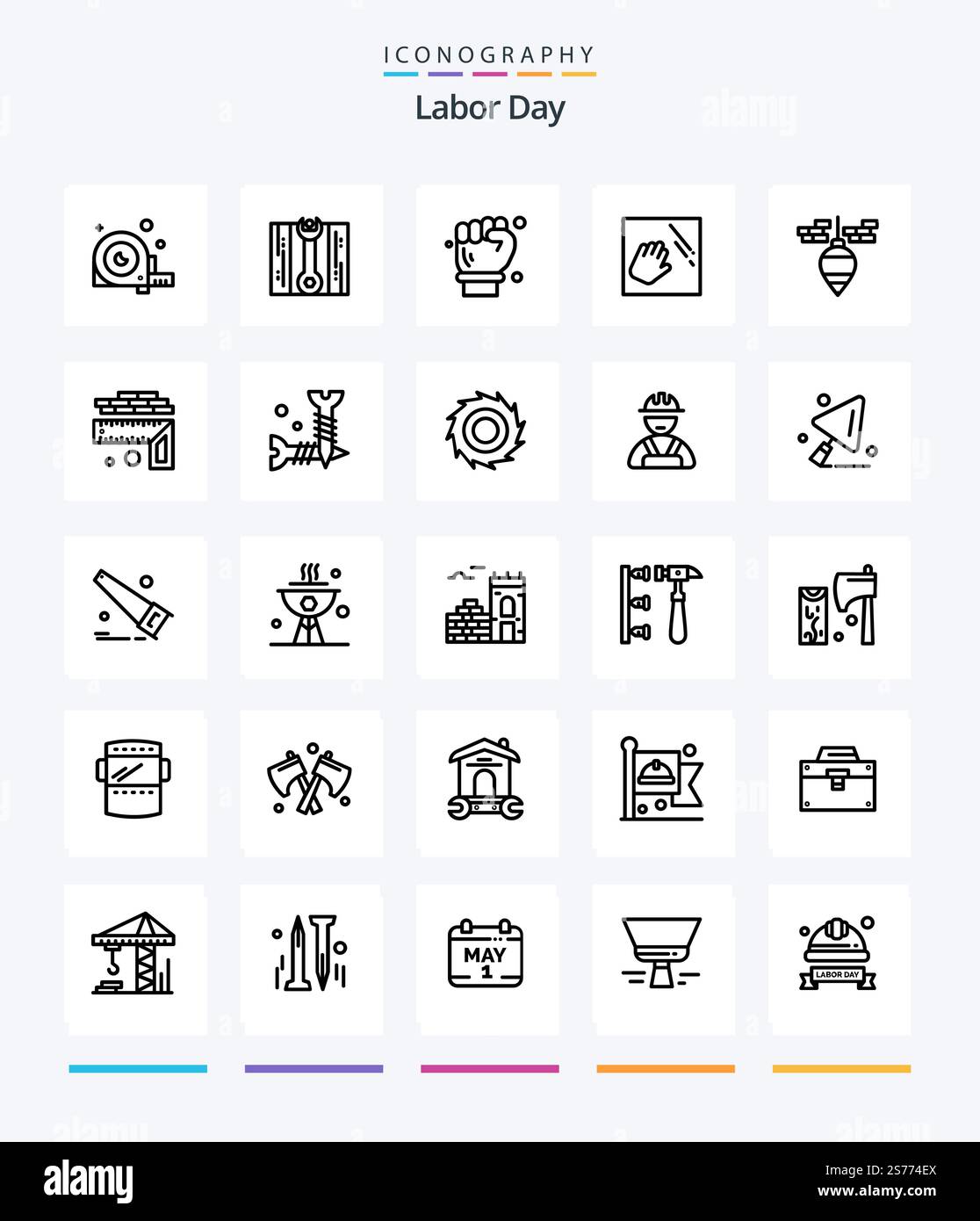 Creative Labor Day 25 OutLine icon pack Such As clean . . fix . spanner ...