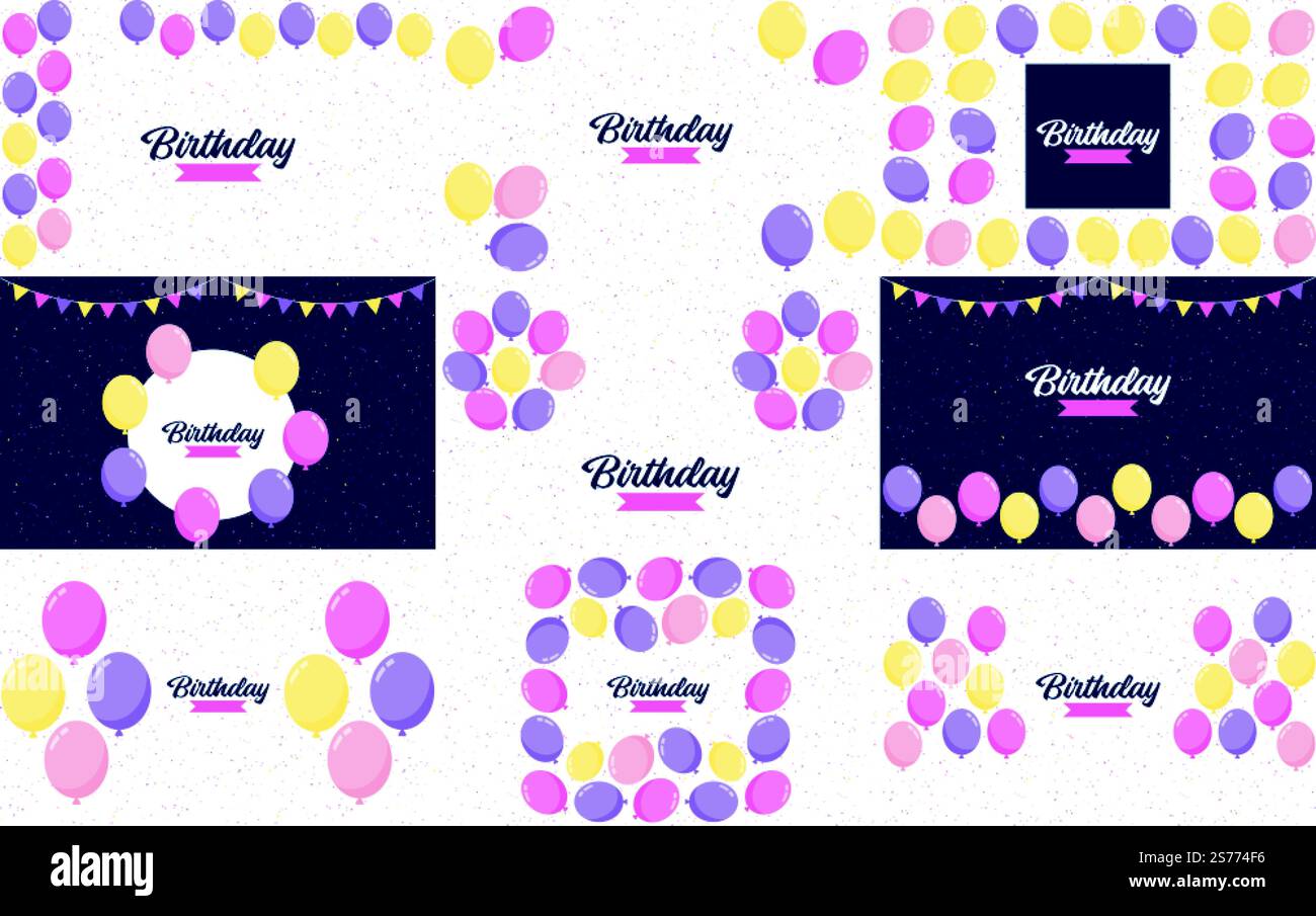 Happy Birthday design with a pastel color scheme and a hand-drawn cake ...