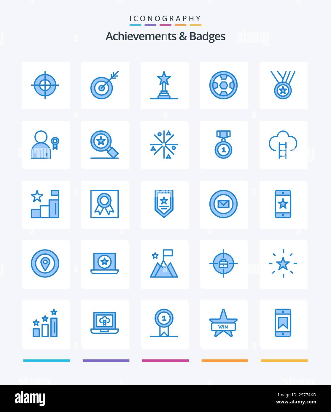 Creative Achievements & Badges 25 Blue icon pack Such As medals. wreath ...