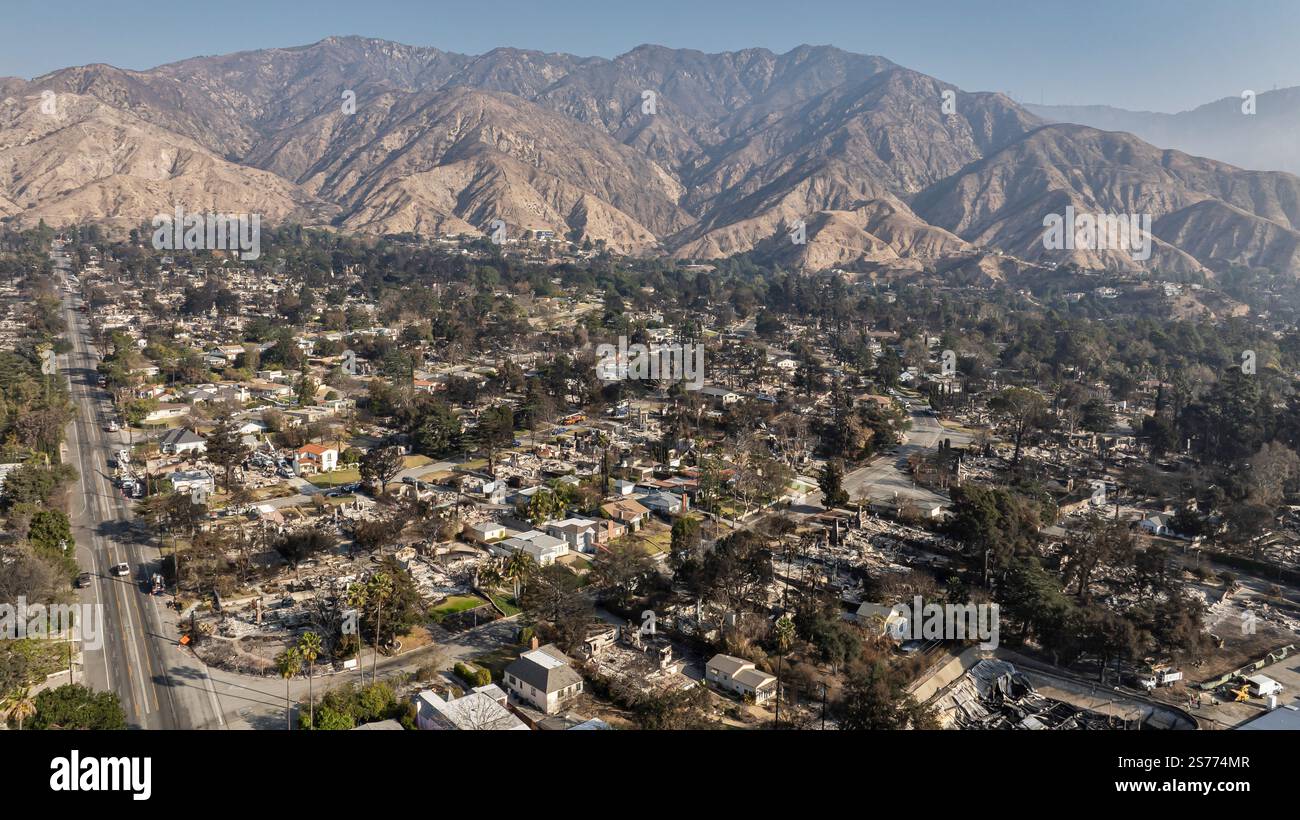 Altadena, United States. 18th Jan, 2025. Drone view of the community of ...