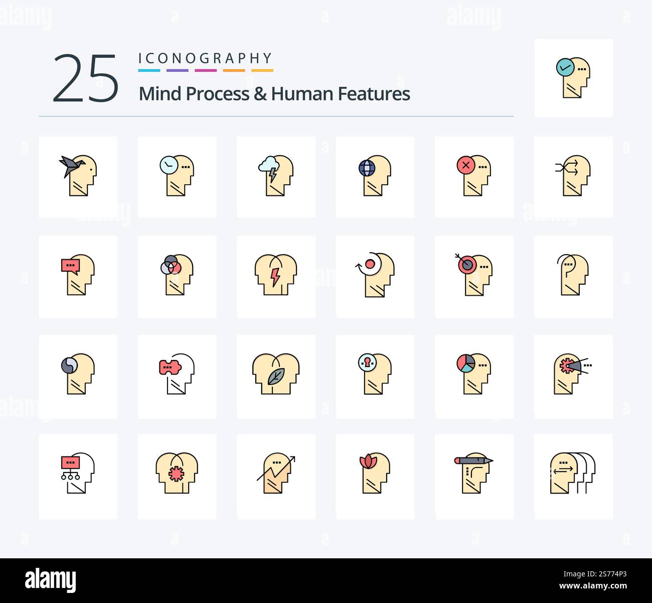Mind Process And Human Features 25 Line Filled icon pack including ...