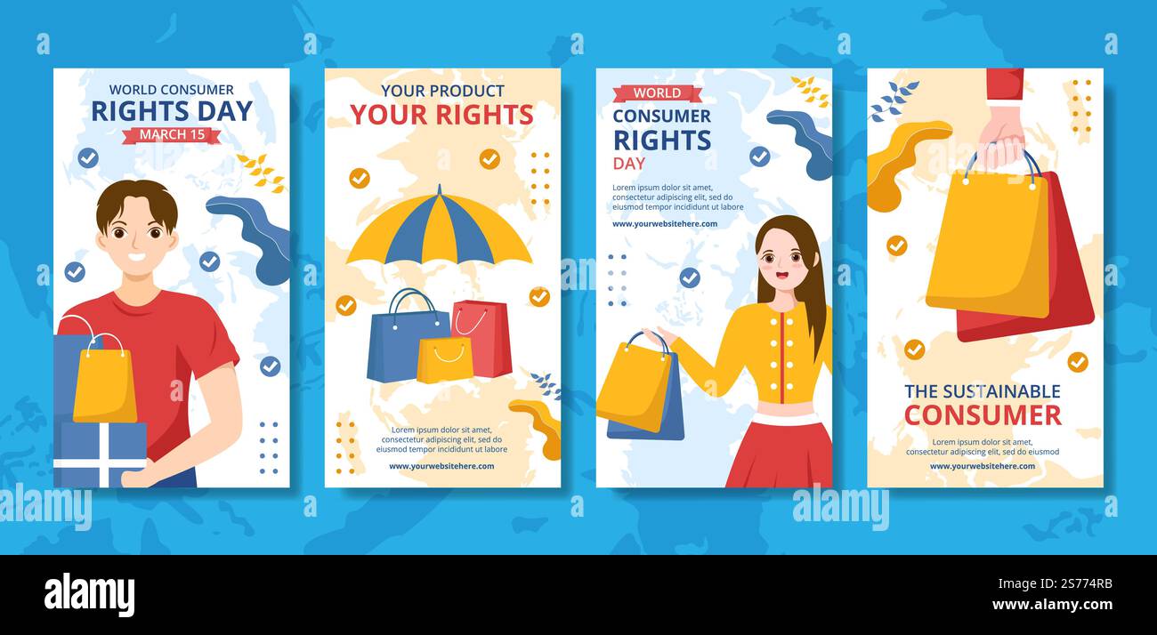 World Consumer Rights Day Social Media Stories Flat Cartoon Hand Drawn ...
