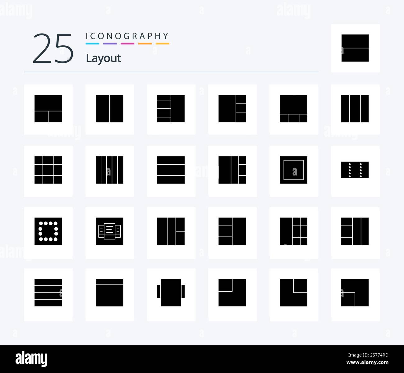 Layout 25 Solid Glyph icon pack including view. expand. table. scale ...