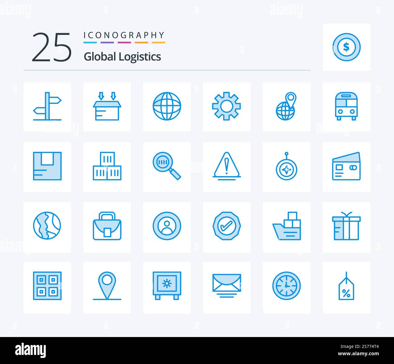 Global Logistics 25 Blue Color icon pack including map. global ...