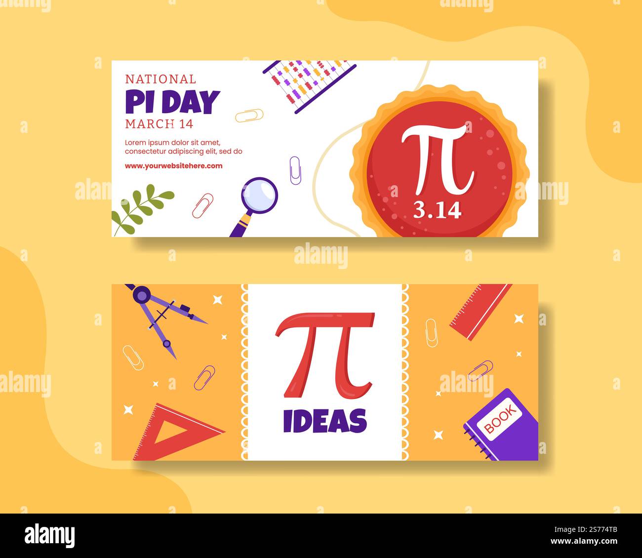 World Pi Day Horizontal Banner with Mathematical Constants or Baked ...