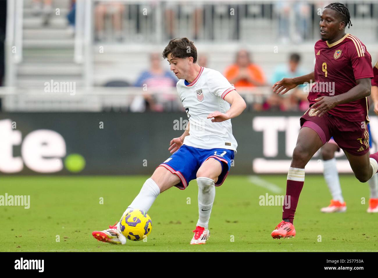 United States forward Brian Gutierrez (17) moves the ball as Venezuela ...
