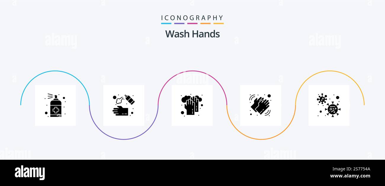 Wash Hands Glyph 5 Icon Pack Including dry. medical. soap. hands ...