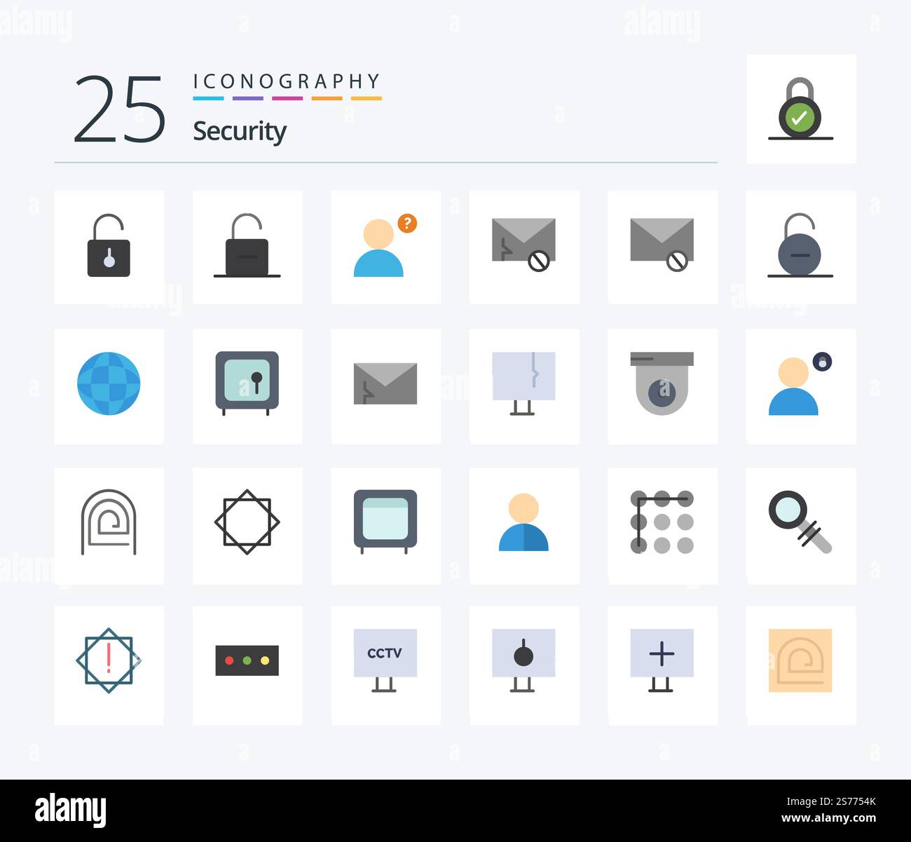 Security 25 Flat Color icon pack including global. secure. mail. safety ...