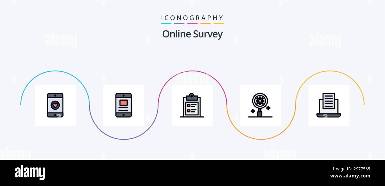 Online Survey Line Filled Flat 5 Icon Pack Including text. laptop ...