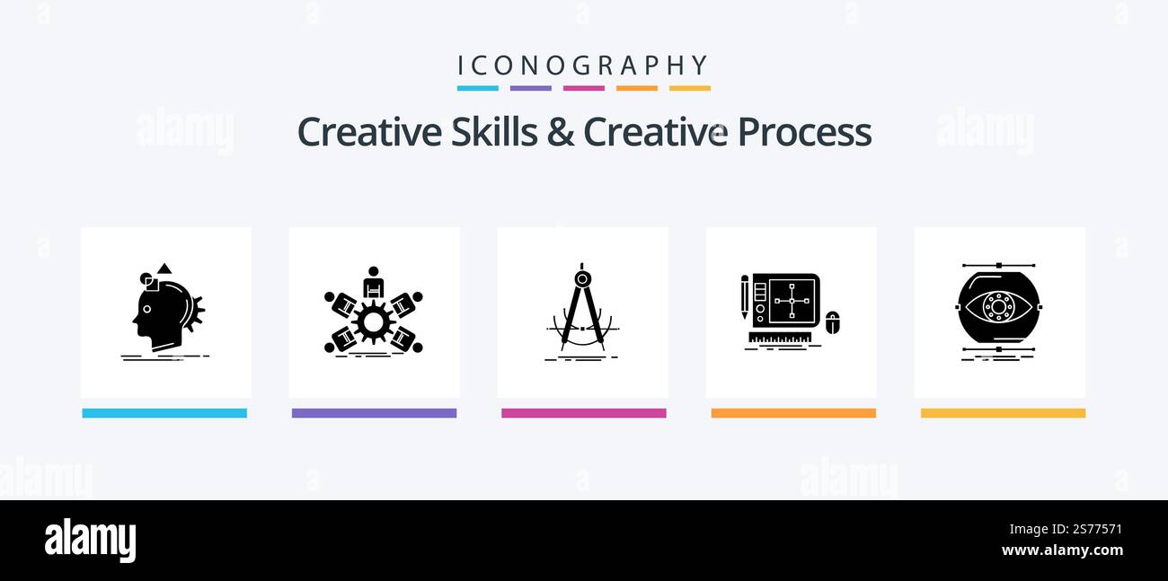 Creative Skills And Creative Process Glyph 5 Icon Pack Including tool. design. business ...