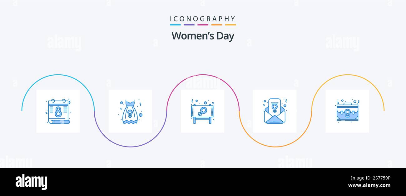 Womens Day Blue 5 Icon Pack Including case. board. email. feminism chat ...