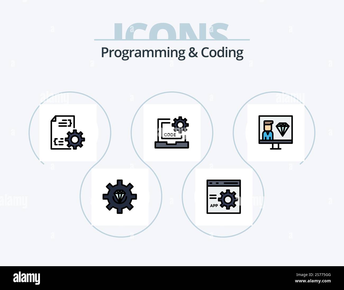 Programming And Coding Line Filled Icon Pack 5 Icon Design Develop Browser Flowchart Website