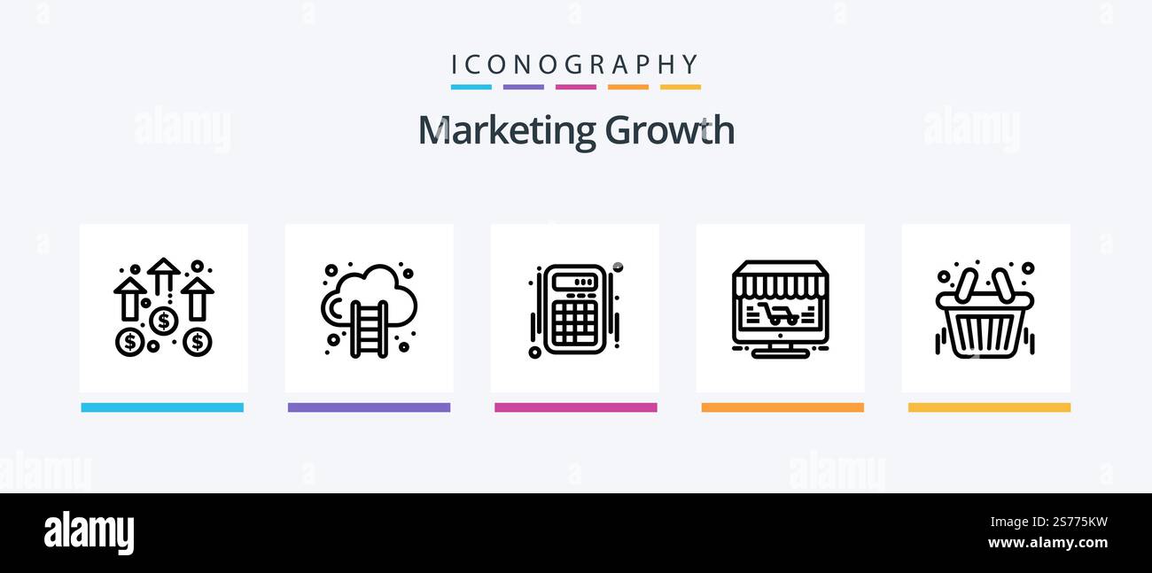 Marketing Growth Line 5 Icon Pack Including grid. server. alert. rack ...