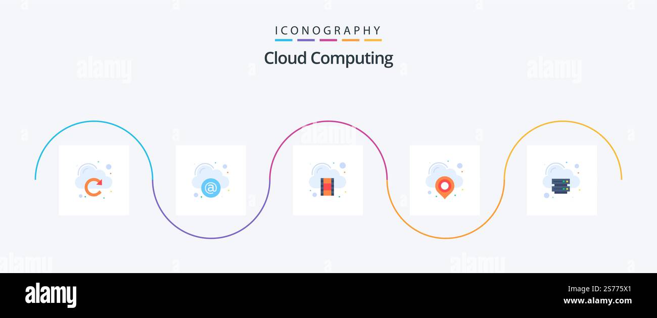Cloud Computing Flat 5 Icon Pack Including server. pin. cloud. map ...